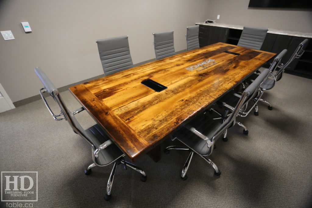 Reclaimed Wood Boardroom Table with Steel Graphic Embedded for ...
