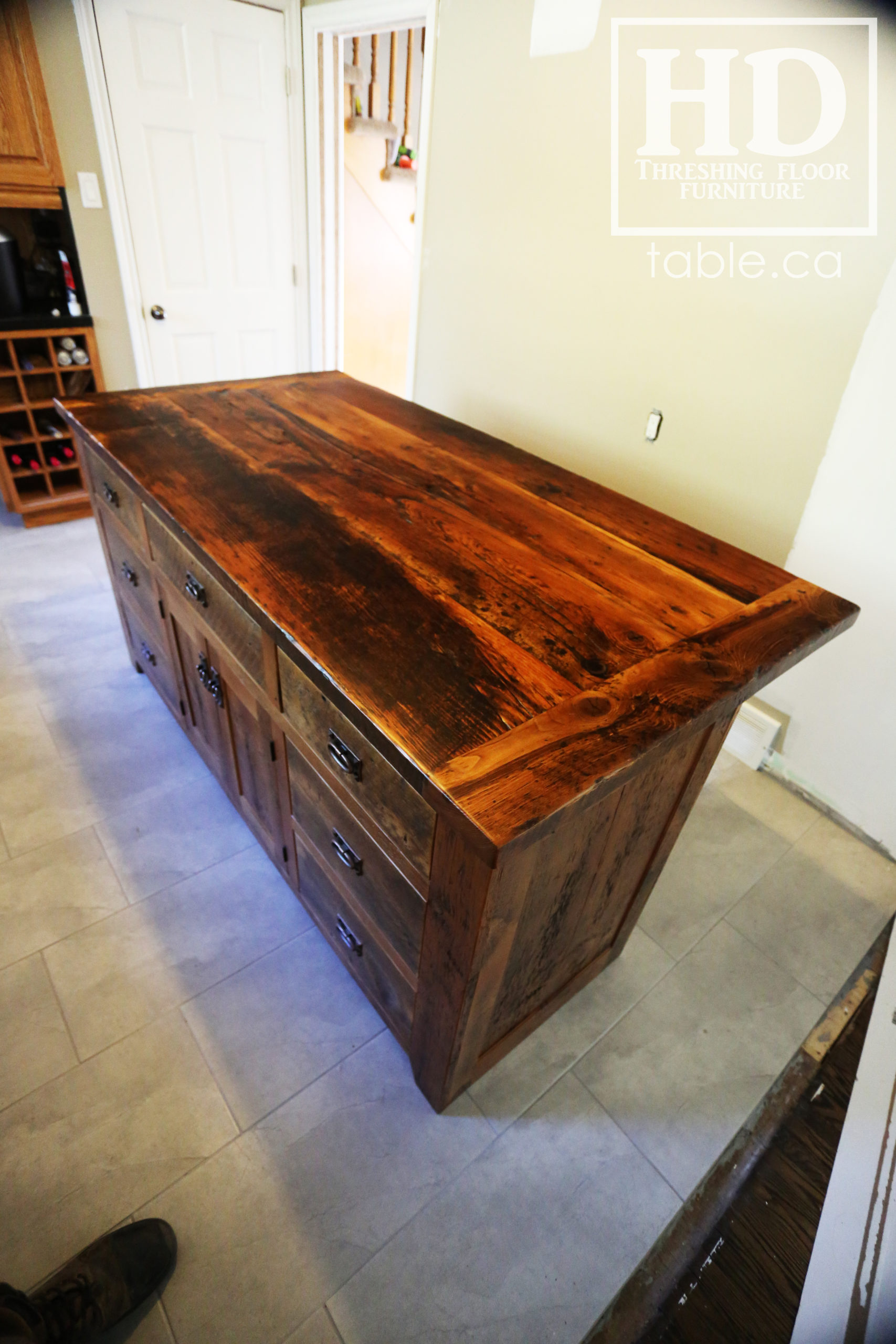 Reclaimed Wood Island with Light Coating Epoxy Option | Blog
